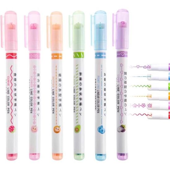 12 Pièces Curve Highlighter Pen Set Linear Color Pens Avec 6 Formes De ...