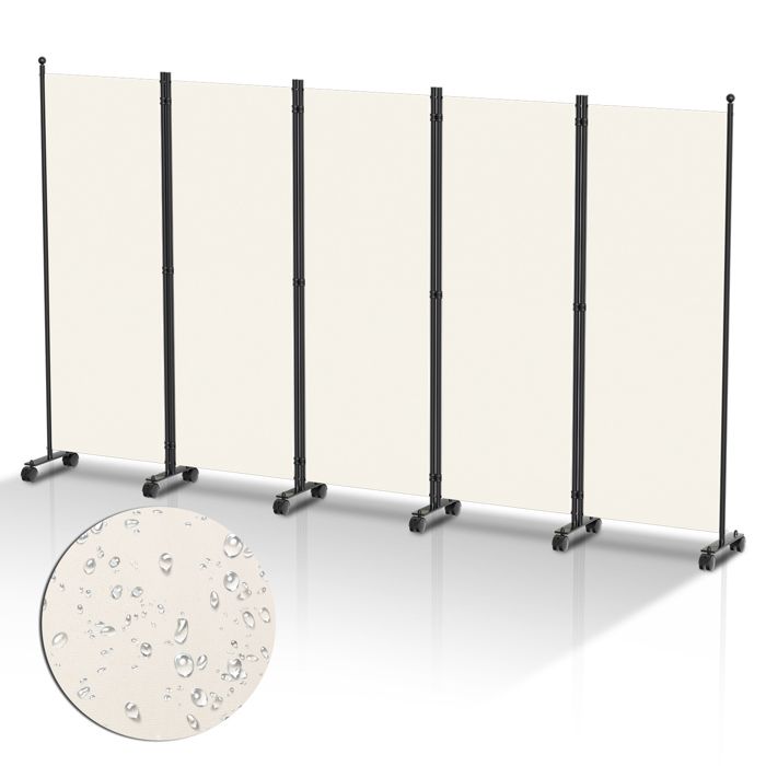 Riossad Paravent Séparation Pliable avec roulettes, 5 Panneaux Beige ...