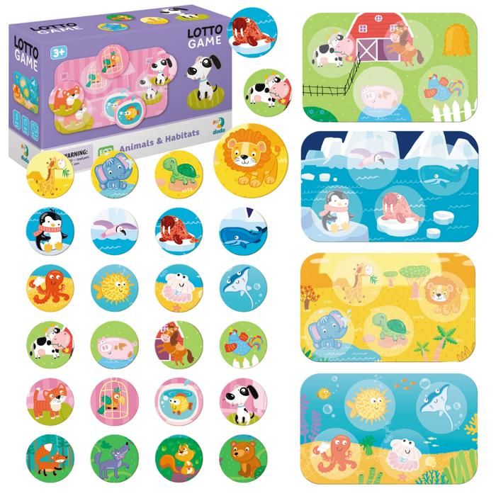 Jeu de bingo éducatif - Jeu de cartes et jetons Animaux Animal World ...