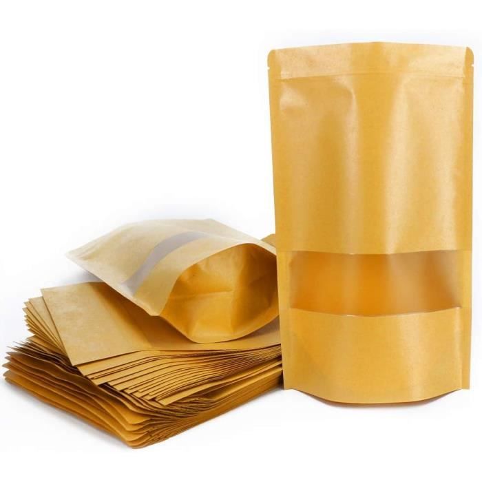 20 Pièces Sachet Kraft Alimentaire Sac Papier Kraft Avec Fenetre ...