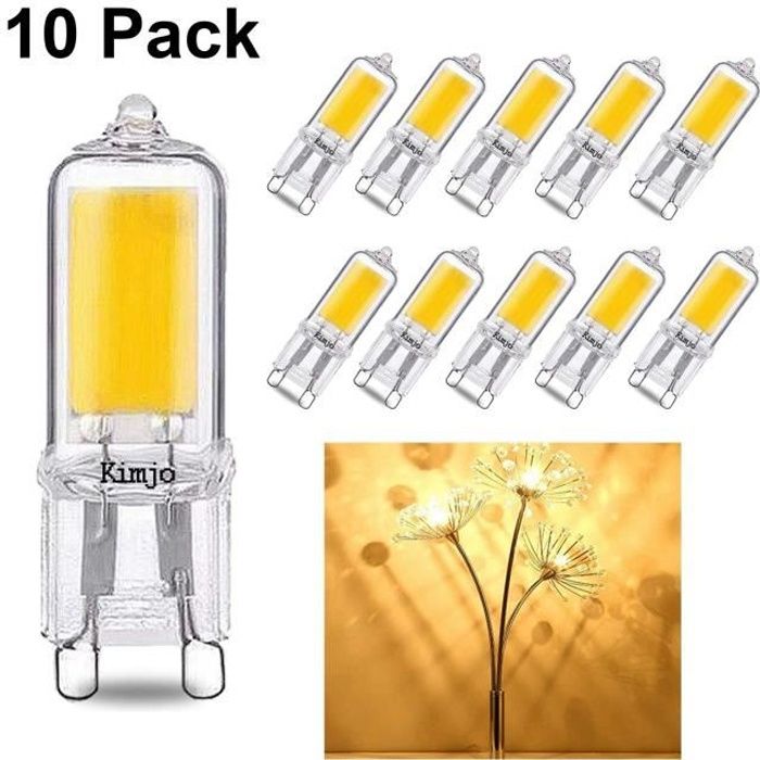 Lot de 10 Ampoules LED G9 Kimjo, 2W Eq 20W Blanc Chaud 2800K COB, Ø 15mm * H 55mm, Non-Dimmable ...