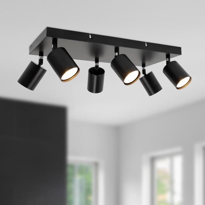 Luminaire Plafonnier Led 6 Spots Orientables Gu10 Plafonnier Spot Noir