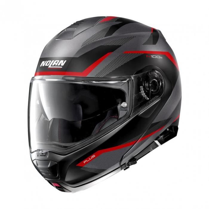 NOLAN CASQUE MODULABLE N100.5 PLUS OVERLAND N-COM GRIS MAT ROUGE ...