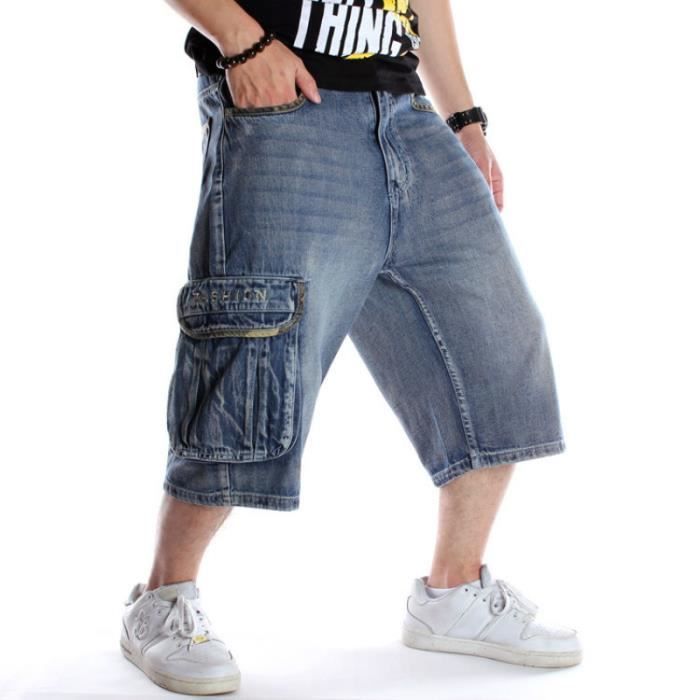 Short,Jean Baggy en Denim bleu pour homme, Bermuda ample, grande taille ...