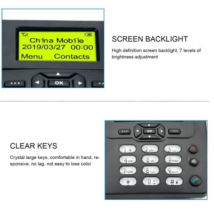 Téléphone de bureau sans fil GSM900MHZ / 1800MHZ Double bande Noir ...