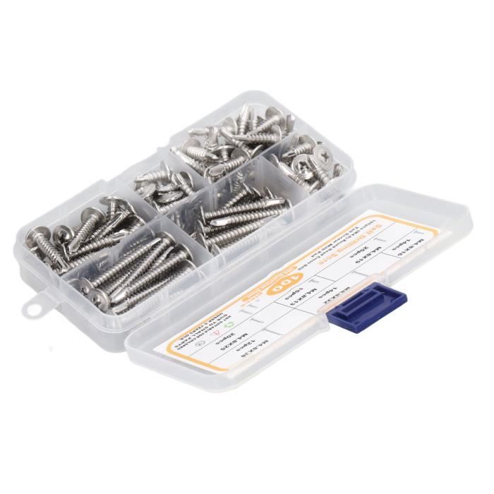 Qiilu Vis autoperceuse à tête ronde 100 pièces rondelle ronde tête croix auto-perceuse ensemble ...