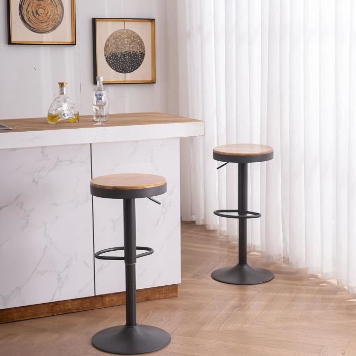 Tabourets De Bar Lot De 2 Tabourets Ronds Réglables En Hauteur Pour ...