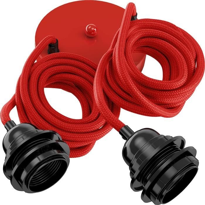 Câble Suspension Luminaire Rouge - Fil Electrique En Tissu 2,5M - 2 X ...