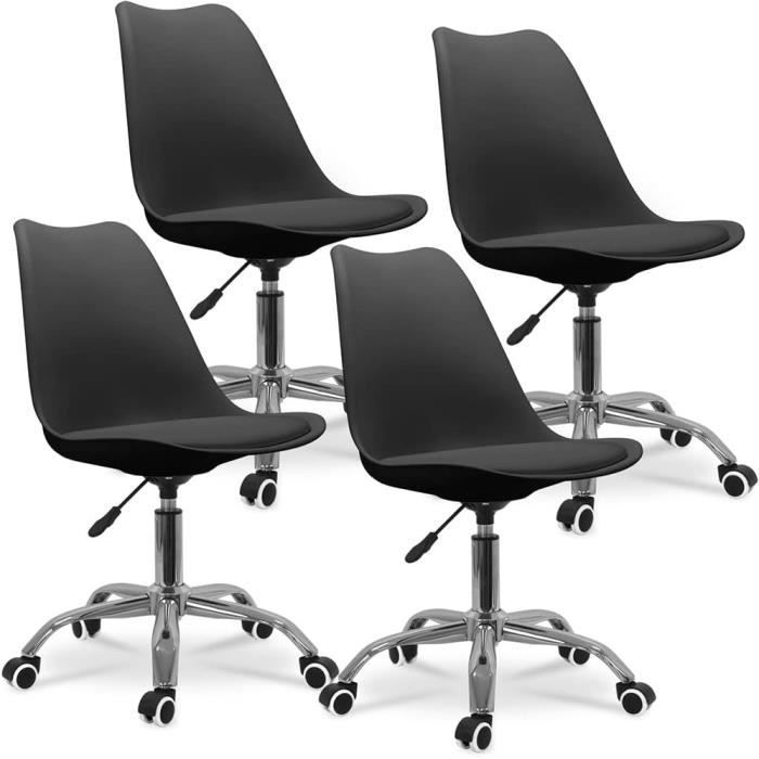 Lakar Lot De 4 Chaises De Bureau Design Scandinave À Roulettes Hauteur ...