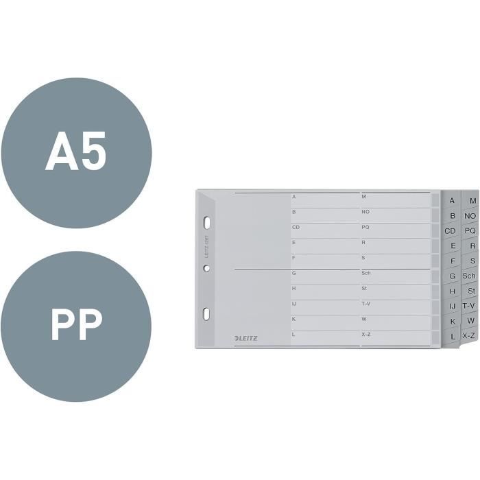 Leitz Intercalaires A5 Touches A-Z (Séparation A-L et M-Z), 20 Feuilles ...