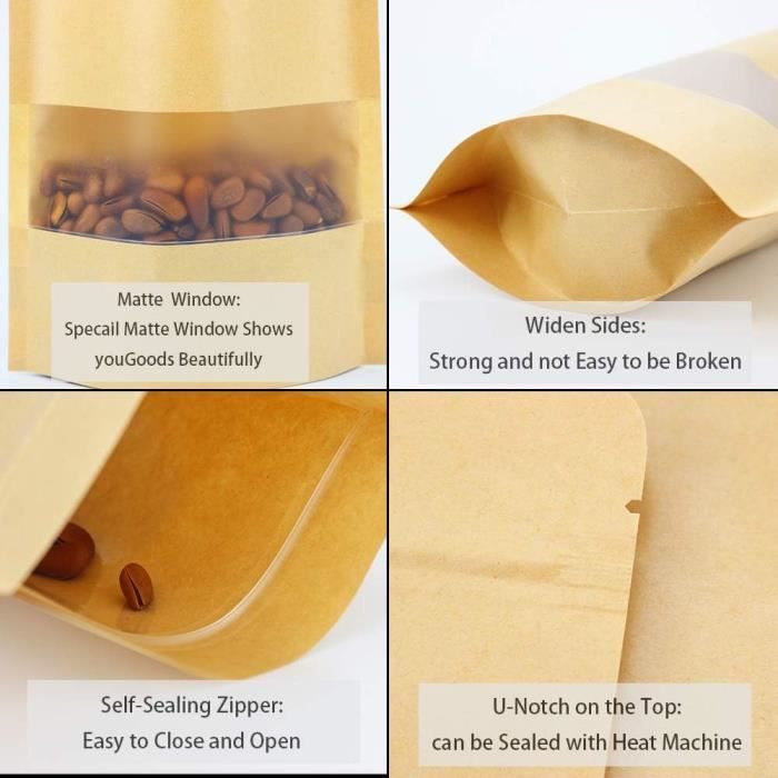 20 Pièces Sachet Kraft Alimentaire Sac Papier Kraft Avec Fenetre ...
