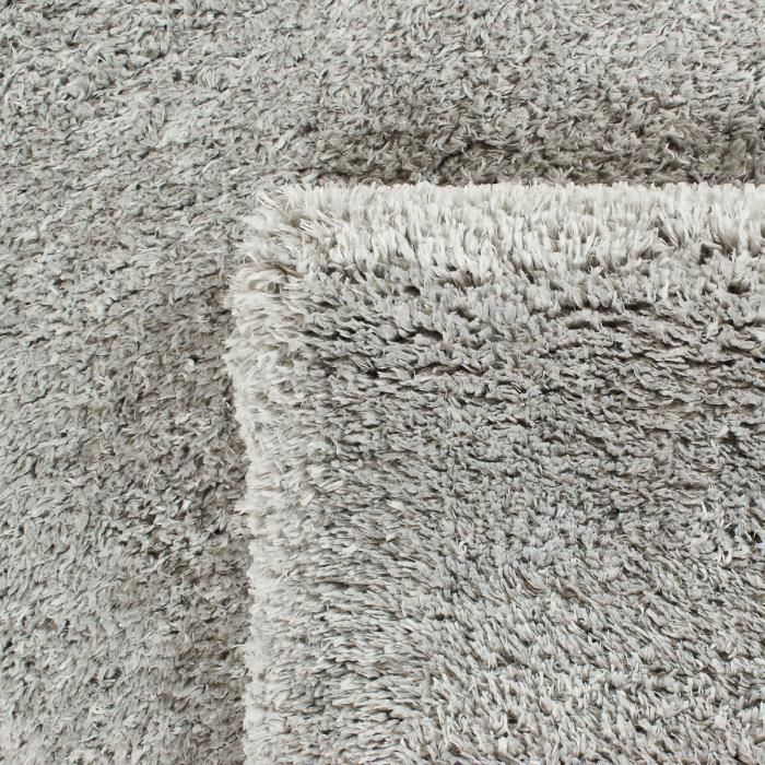 Tapis de salon shaggy uni en polyester recyclé - NAZAR RUGS - 160x230 cm - ILA - Gris ...