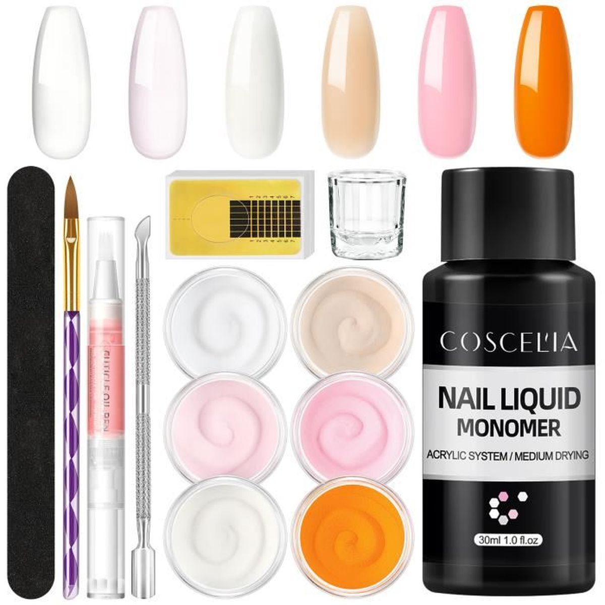 COSCELIA Kit Complet Acrylique Ongles,6 Couleurs Poudre Acrylique pour ...