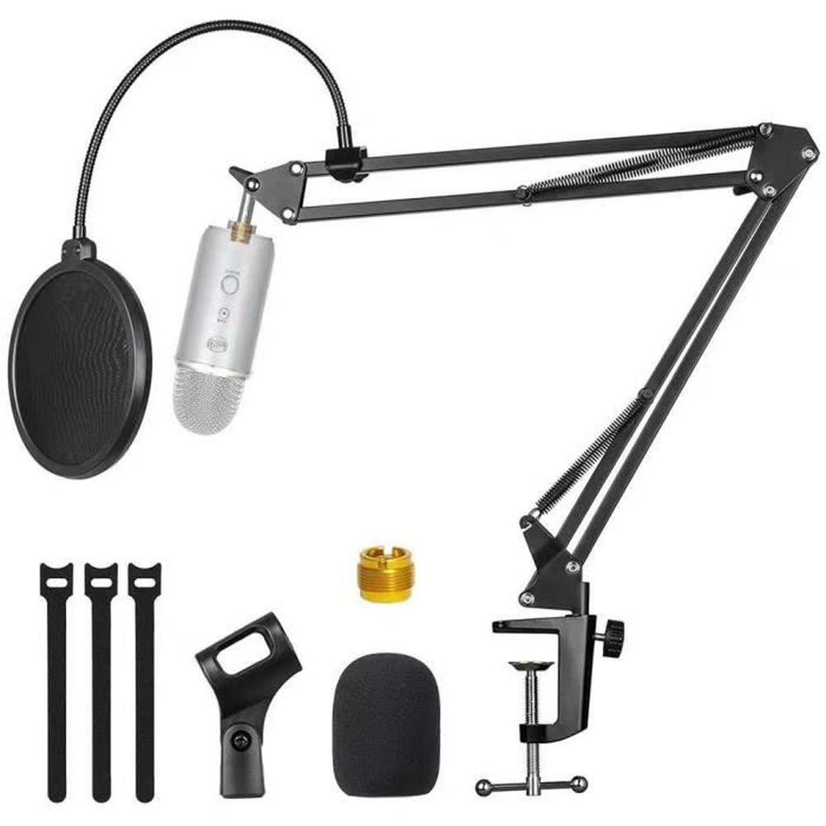 Support de Microphone, Réglable Pied de Micro Bras avec Filtre anti-pop, Pince à Micro avec ...