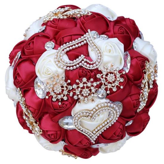 Fleur artificielle,Bouquet de mariée avec ruban en strass,3 pièces,Rose ...