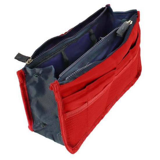 Pochette Rangement Multi-compartiments Rétractable Anses Courtes Rouge