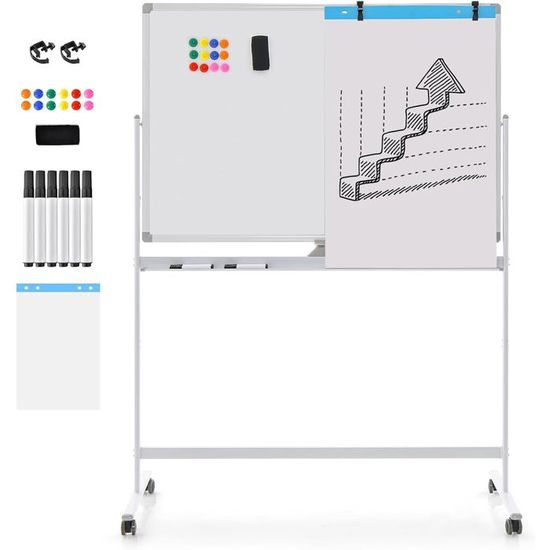 COSTWAY Tableau Blanc Magnétique 120 x 80 cm Double Face Réversible ...