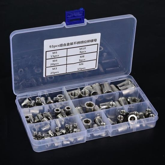 COC-7352624922033-crou Rivet Insert fileté, Kit D'assortiment D'inserts Filetés 93 Pièces M3 M4 ...
