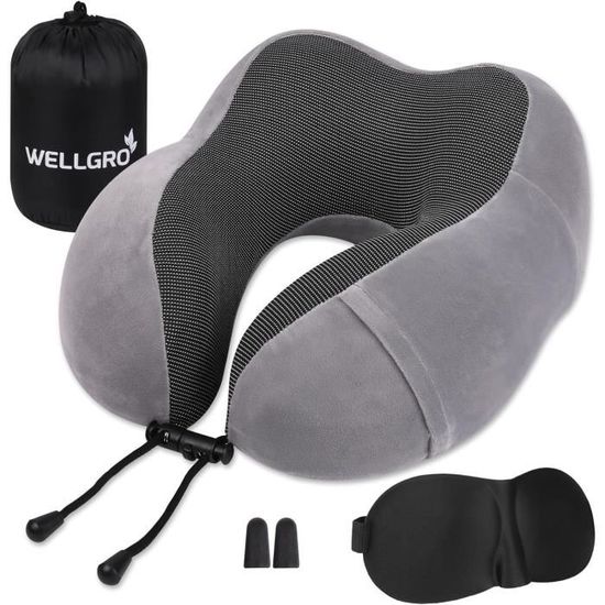 WELLGRO Coussin de Nuque avec Masque de Sommeil 3D et Bouchons d ...
