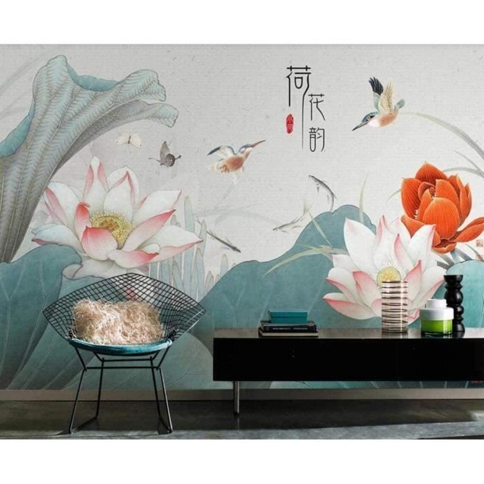 XHXI Poisson de lotus en papier peint panoramique de brosse fine ...