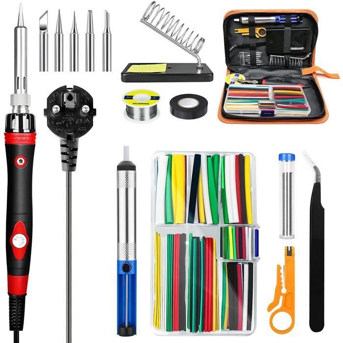 HFIENT-Fer à Souder Kit,Température Réglable 220℃-480℃,140PCS Tube Thermorétractable 60W Kit de ...
