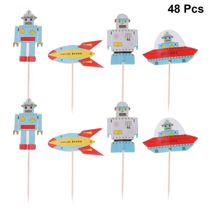 48pcs Spaceship robot thème gâteau destsert toppers cèches de gâteau ...