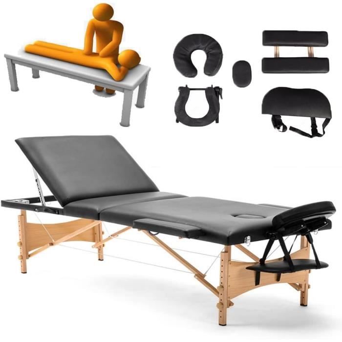Table De Massage Pliante Lit Pliante Bois Lit De Massage Portable 3 Zone Noir Cdiscount