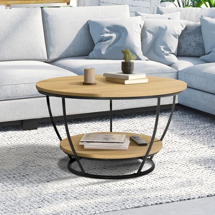 IDMARKET Table basse filaire double plateau ronde DETROIT 70 cm design ...