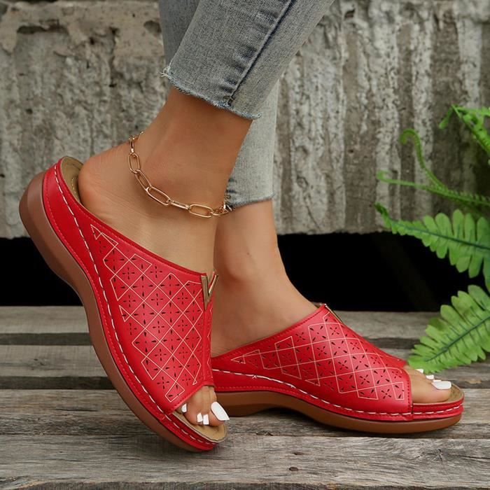 Sandales à plateforme creuses pour femmes, sandales compensées ...