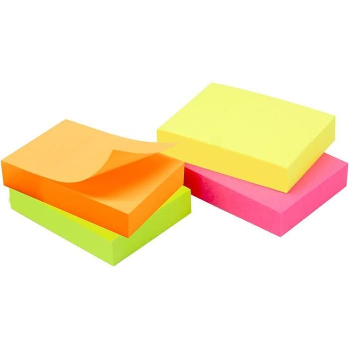 400 Notes Autocollantes Repositionnables Couleurs Néon 4 Blocs De 100 ...