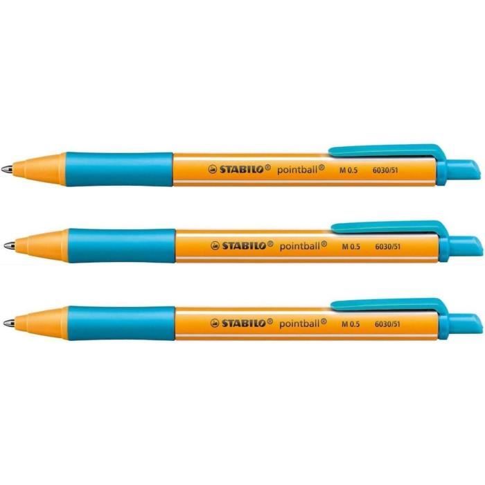 Lot de 3 Stylos Bille Rétractable POINTBALL Tracé 0,5 mm Turquoise A175 ...