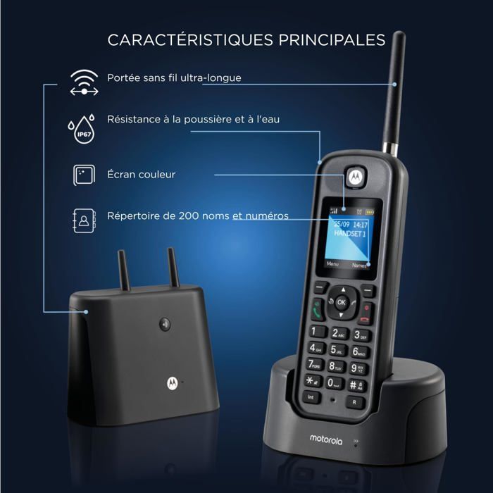 Téléphone fixe sans fil étanche - SVATV - Portée jusqu'à 1 km - IP67 ...