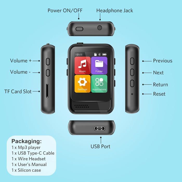 Lecteur MP3 Bluetooth, lecteur de musique portable avec mémoire interne ...