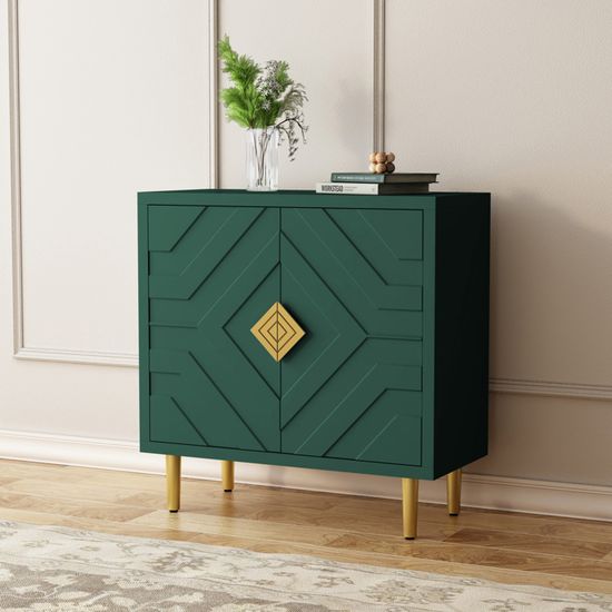 Buffet 2 portes vert et or - Meuble de rangement tendance pour salon ...