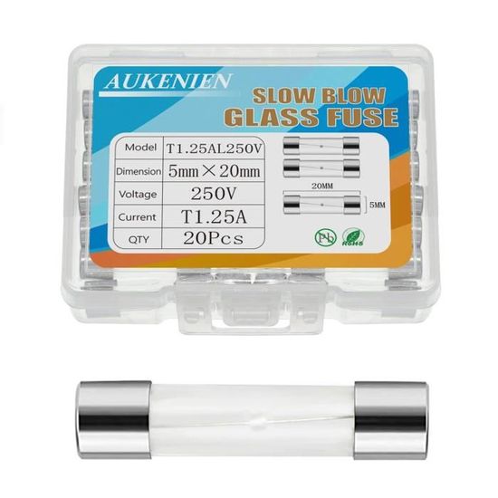 1,25A 1,25 Ampère 250V Fusible Verre À Action Lente Temporisé Tube ...