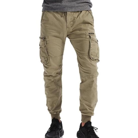 Pantalon Homme Cargo Multipoches - LEOCLOTHO - Kaki - Coton - Taille standard - Homme Kaki ...