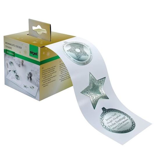 Sigel Rouleau de 200 stickers de Noël, autocollants, boules de Noël ...