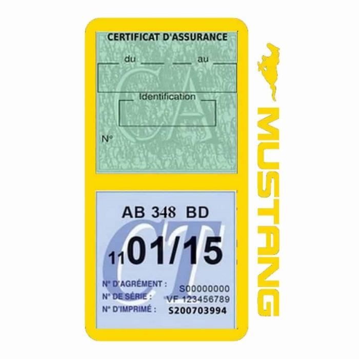 MUSTANG VD24 JAUNE POCHETTE ETUI VIGNETTE ASSURANCE VOITURE ET CONTROLE ...