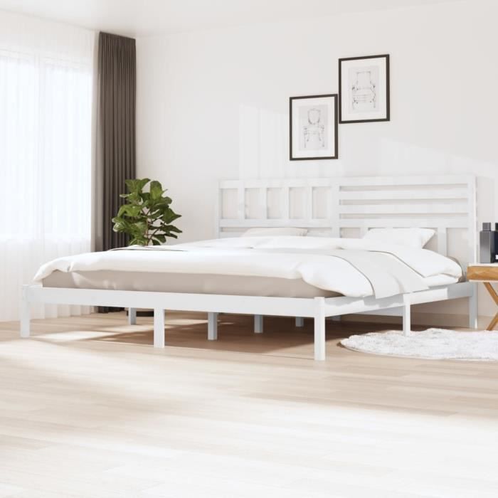 Lit Double Adulte 180x200cm, Structure de lit en Bois 2 Places, Tête de ...
