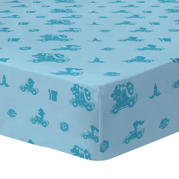 Drap-housse imprimé 100% coton - NINTENDO - MARIO UP SIDE DOWN - Bleu ...