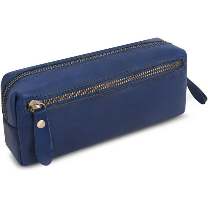 Trousse En Cuir Plumier Étui À Stylo Porte-Marqueur Grande Capacité Avec Pochette Pour ...