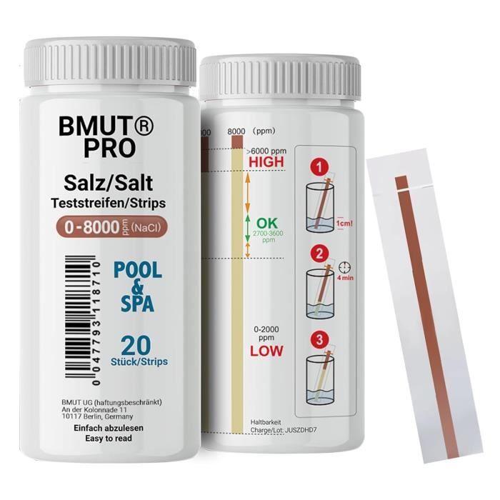 Lot de 20 tests d'eau salée pour piscine et spa 0-8000 ppm Test de sel ...