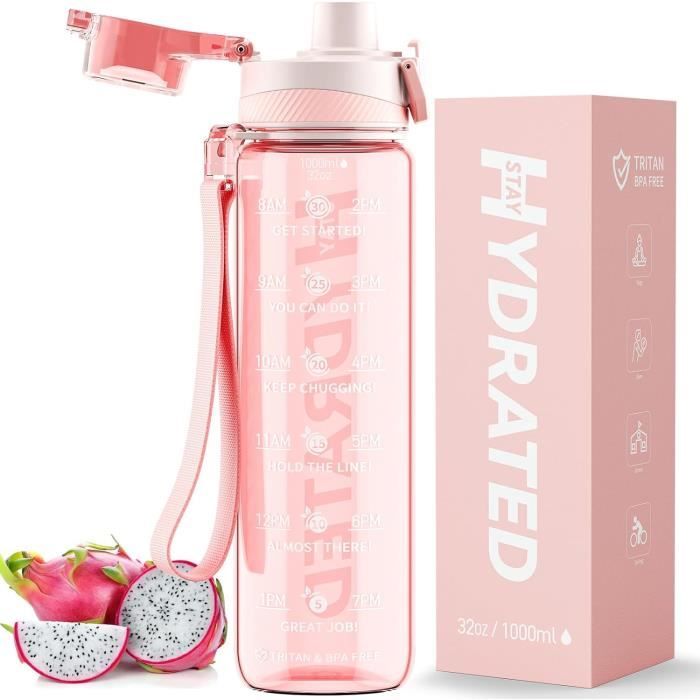 Gourde 1L, Gourde Sport Transparente avec Graduée pour 1 Journee ...