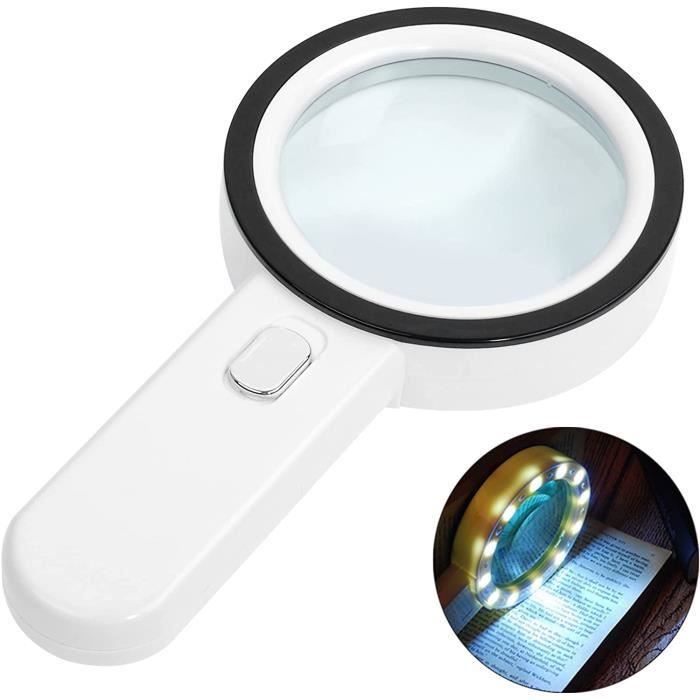 Loupe de Lecture éclairée, Loupe 30X avec 12 LED Lère, Loupe Grossissante à Main, Loupe ...