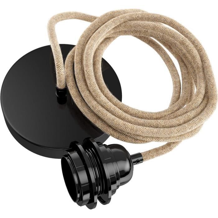 Câble Suspension Luminaire Corde Et Noir - Fil Electrique En Tissu 2,5M ...