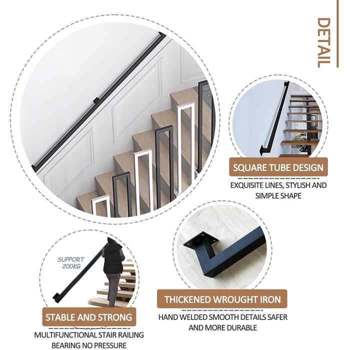 Kit de supports de main courante d'escaliercarré noir|Mains courantes ...