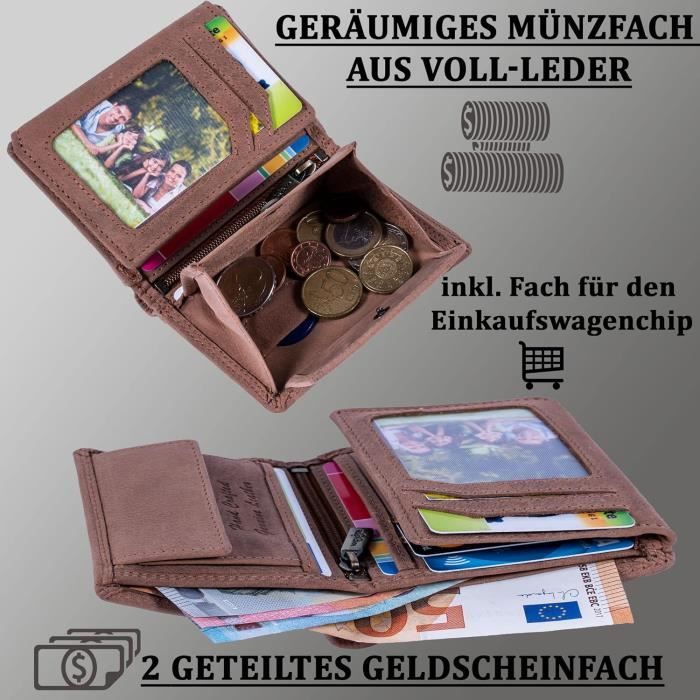 Portefeuille en cuir pour hommes avec compartiment Air Mark, marron clair, portefeuille simple ...