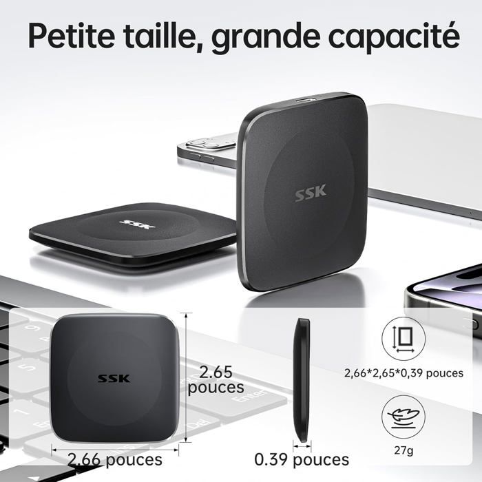 Disque Dur Externe SSD SSK 1To jusqu'à 550 Mo/s Portable avec Câble ...
