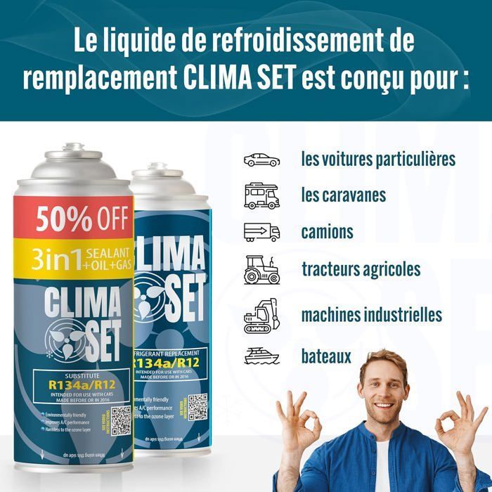 CLIMASET R1234yf 340g Kit de climatisation de voiture, gaz pour ...