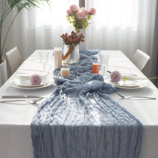 Chemin de Table en Etamine Bleu 400 * 90 cm Gaze Chemin de Table ...